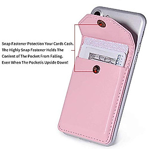 Adhesive Phone Wallet & RFID Blocking Sleeve, YUNCE Cell Phone slim Leather Wallet, Pink Stick On Card holder Universally fits most Cell Phones &Cases, Credit Card Holder Pocket Wallet for Women Girls