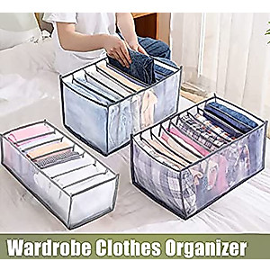 Vertrauen 3PCS Clothes Organizer, Foldable Closet Organizer, 7 Grids Drawer Dividers Storage Basket for T Shirt, Pants, Underwear, Panties, Socks