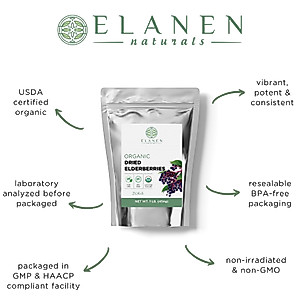 Organic Elderberries 1 lb. (16 oz), USDA Certified Organic Dried Elderberries Bulk, Elderberry Dried Organic, Dried Elderberry Berries Organic, Elder, Whole