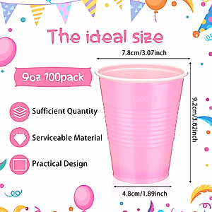 Yinkin 100 Pcs 9oz Halloween Disposable Plastic Cups Cold Drinking Cups for Birthday Party Wedding Wine Coffee Halloween Thanksgiving Christmas(Pink)
