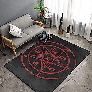 SWEET TANG Area Evil Goat Devil Pentagon Rug Soft Anti-Skid Floor Carpet Bedroom Rug Flannel Carpet Non-Slip Home Decor Durable Bedside Rug Premium Play Mat, 60inchx39inch