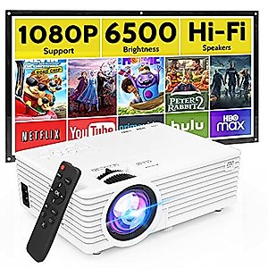 Mini Video Projector with 6500 Brightness, 1080P Supported, Portable Outdoor Movie Projector, 176" Display Compatible with TV Stick, HDMI, USB, VGA, AV for Home Entertainment
