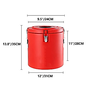 Insulated Soup Pan Carrier Portable Commercial Hot -Cold Hot Box Food Warmer Large Insulation Barrel Cooler Carrier 15Qt 18/8 Stainless Steel Lining with Dust Cover (Red, 13Qt)