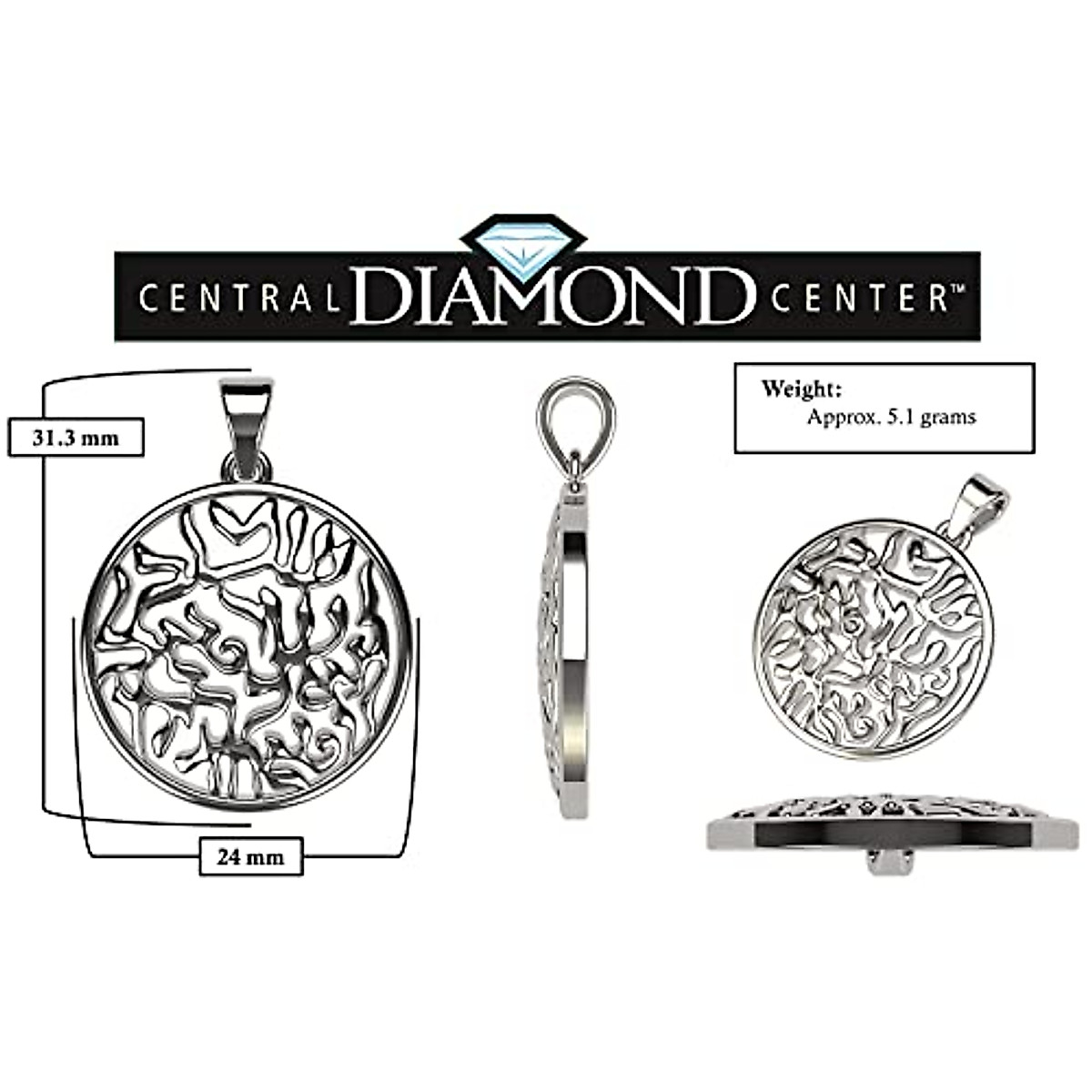 Central Diamond Center Shema Full Prayer Pendant Necklace, Solid .925 Sterling Silver & Platinum Plated