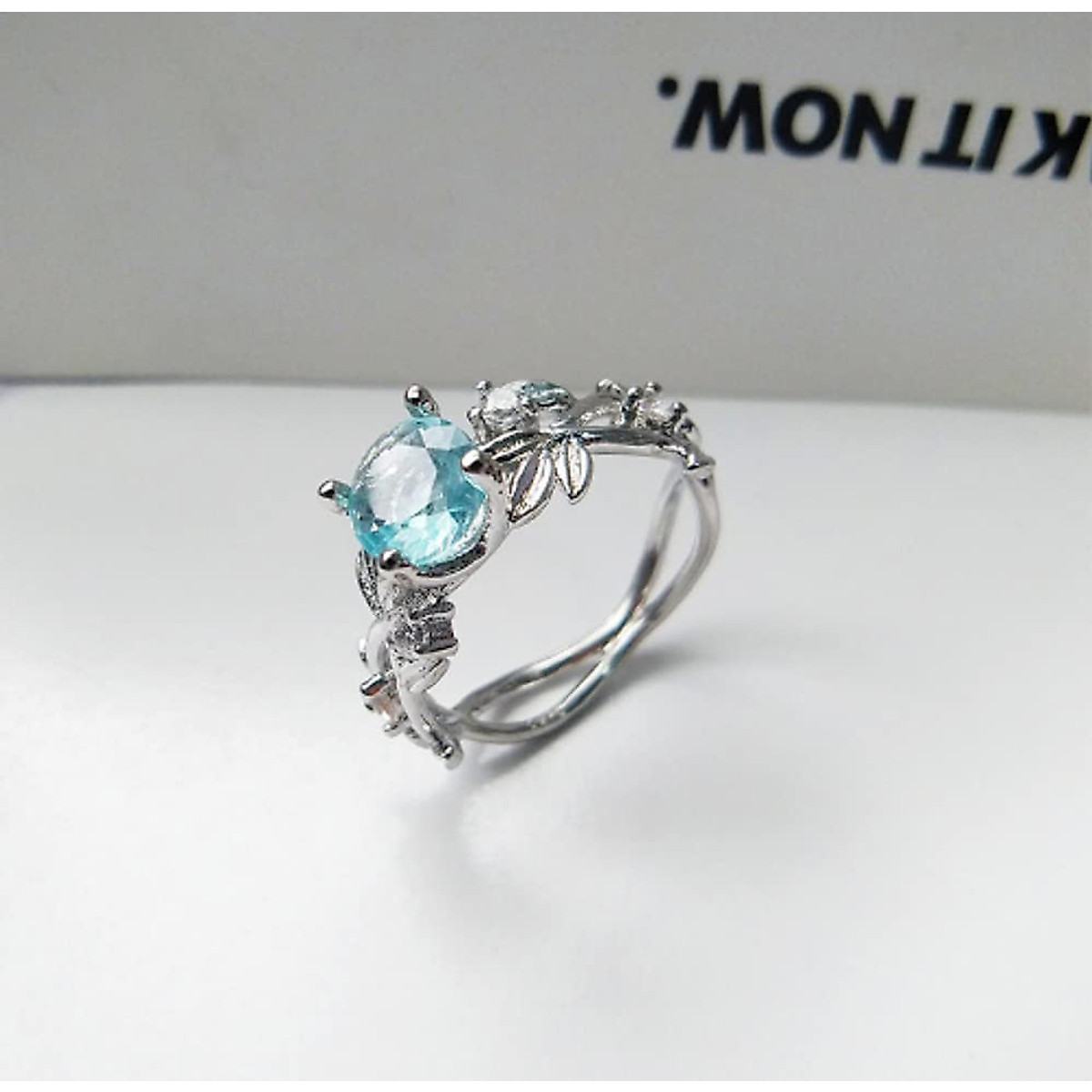 HUKQBUNX 925 Sterling Silver Fashion Zircon Hand Jewelry Princess Engagement Ring Sapphire Natural Aquamarine CZ Square Crystal Zircon Women's Precious Ring Size 6-10 (Size 8)