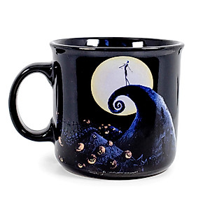 The Nightmare Before Christmas Jack Skellington On Spiral Hill Ceramic Camper Mug | Themed Casual Drinkware For Coffee, Tea, Hot Cocoa | Holds 20 Ounces