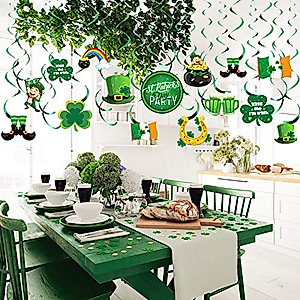 30 Pieces St. Patrick's Day Decorations, Green Lucky Irish Shamrock Clover Leprechaun Horseshoe Sign Foil Hanging Swirls Ceiling Decor for Saint Patrick Party Lucky Day Home Party Favors Supplies