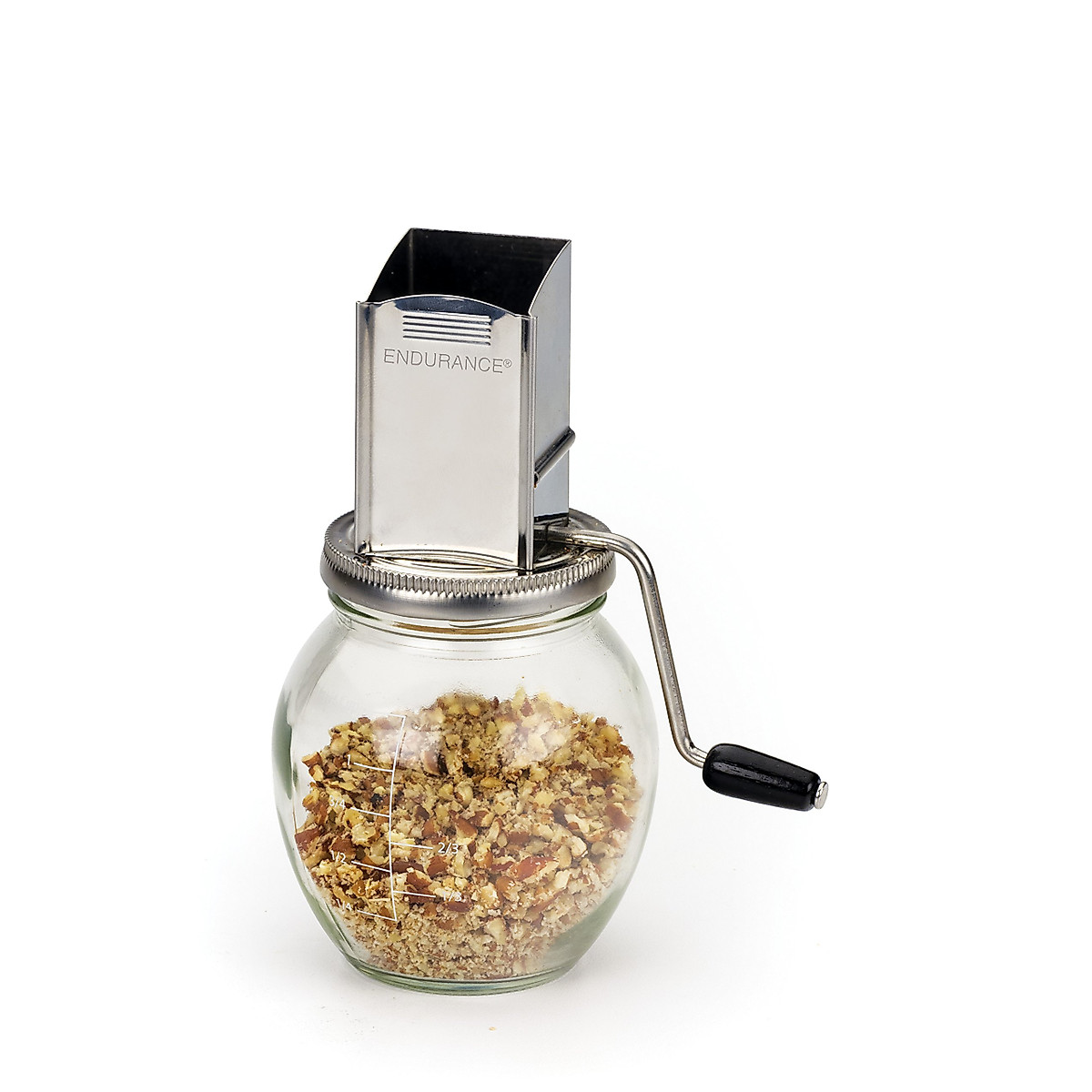 RSVP International Endurance Vintage Inspired Nut Grinder, 1.25 Cup Capacity, Glass Bottom