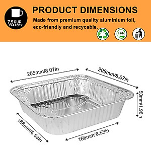 KmaxShip 8x8 Foil Pans with Lids (20 Pack) 8 Inch Square Aluminum Pans with Covers -Disposable Food Containers Great for Baking Cake, Cooking, Heating, Storing, Prepping Food