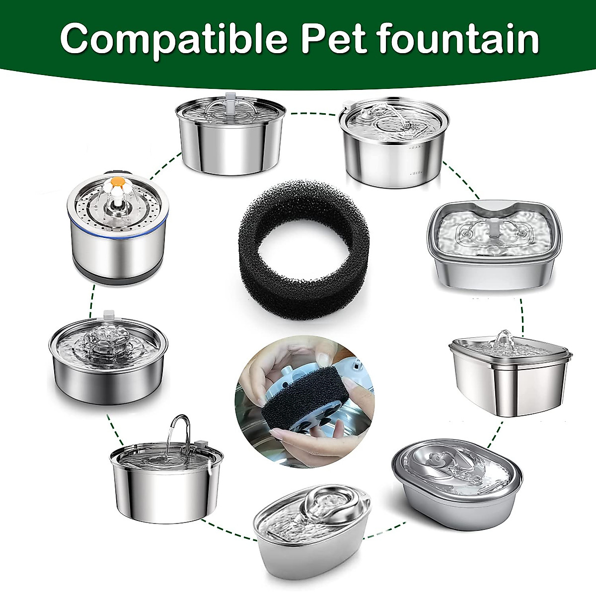 Cat Water Fountain Filters, Cat Fountain Replacement Filters for 2.0L/67oz Automatic Pet Water Dispenser,Pet Water Fountain Replacement Filters Package(Sponge 4 pack)