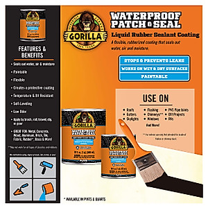 Gorilla Waterproof Patch & Seal Liquid, Black, 16 Ounces, (Pack of 1)