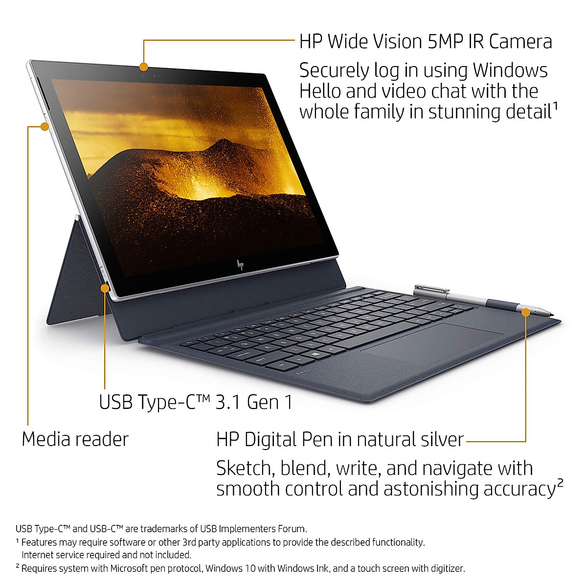 HP Envy x2 12-inch Detachable Laptop, Qualcomm Snapdragon Processor, 4 GB RAM, 128 GB Universal Flash Storage, Windows 10 Home in S Mode (12-e068ms, Natural Silver w/Oxford Blue)