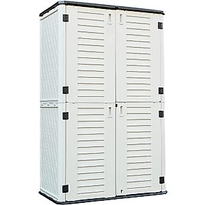 Kinying Outdoor Storage Cabinet, Vertical Storage Shed Perfect to Store Patio Furniture, Garden Tools Accessories,Bike,Beach Chairs and Lawn Mower, 4x2.5 Feet off-white-02B
