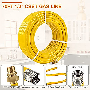Lesigud 70FT 1/2" Gas Tubing Pipe Kit with 2 Male Fittings, CSST Gas Line for Natural Gas or Propane Appliance Natural Gas Grill Hose