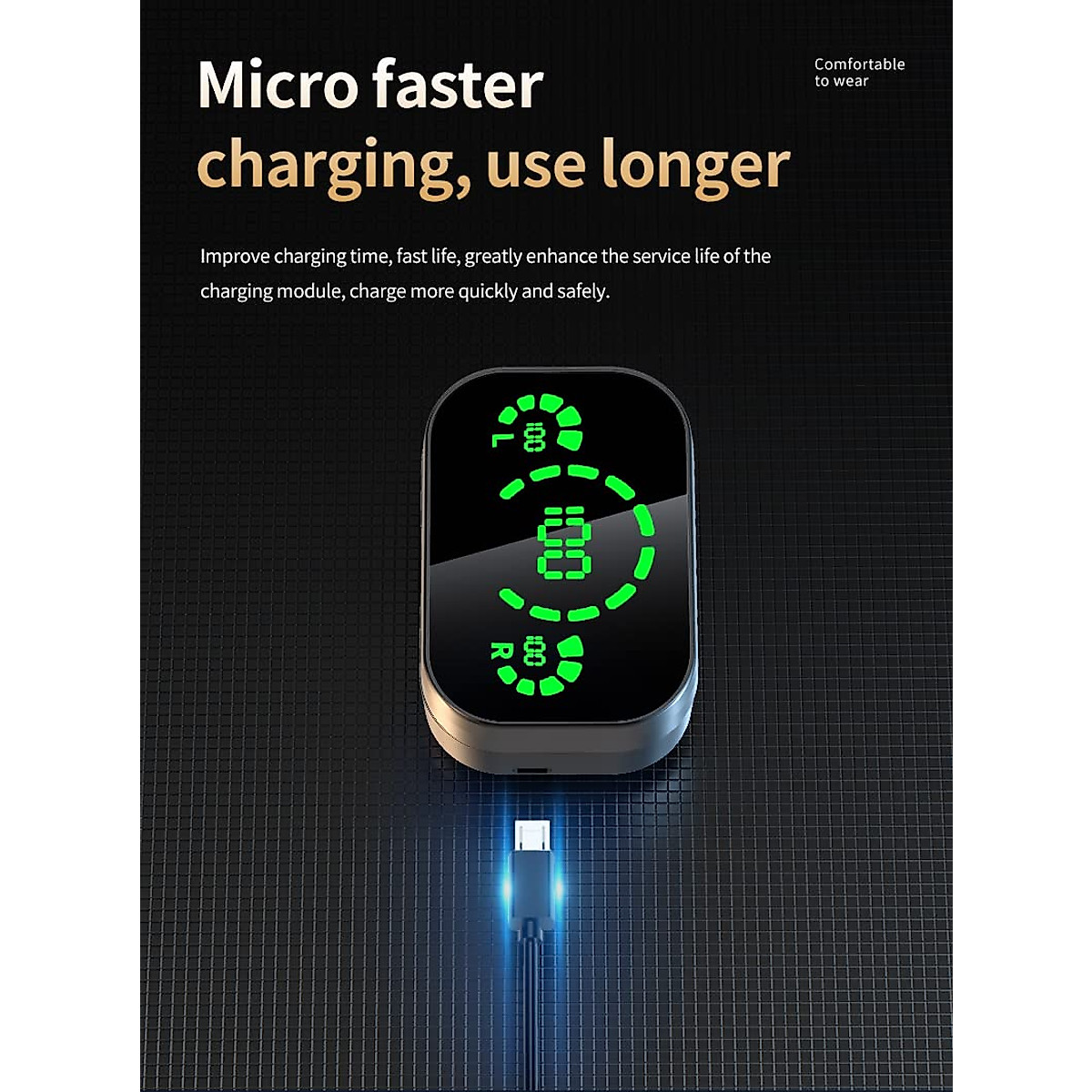 VOLT PLUS TECH Wireless V5.3 LED Pro Earbuds Compatible with Honor 80 IPX3 Water & Sweatproof/Noise Reduction & Quad Mic(Black)