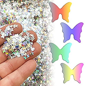 SKEMIX Butterfly Confetti Glitter Laser Sequins for DIY Crafts, Nail Art Decoration, Party Decoration - Holographic Silver, 4mm, 10g