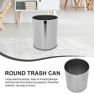 Kichvoe Stainless Steel Round Trash Can Metal Waste Basket Garbage Container Bin Recycle Trash Can Rubbish Bucket Laundry Hamper with Ring for Bathroom Kitchen Office