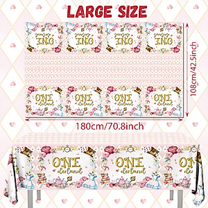 Gumwaqu Wonderland Birthday Tablecloth,Tea Birthday Decoration 3pcs Onderland Baby Shower Table Covers,Waterproof Plastic Wonderland 1st Birthday Tablecloth for Girls Tea Party Baby Shower