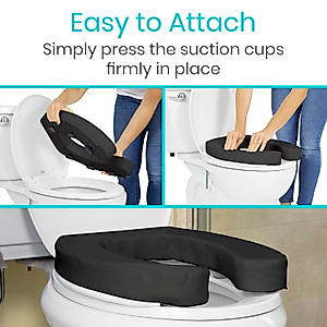 Vive Toilet Seat Cushion (Soft Cushioned Foam) - Easy Clean Soft Padded Bathroom Attachment - Elongated, Standard Seats - Comfort and Support Donut for Handicap, Adults (2" Cushioned Foam, Black)
