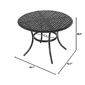 LOKATSE HOME 42.1" Outdoor Round Cast Wrought Iron Patio Metal Dining Table with Umbrella Hole, Steel Frame for Backyard Lawn Balcony Deck, Black