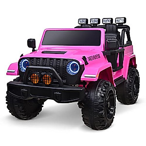 Joywhale 24V 2 Seater Kids Ride on Car Truck 4WD Battery Powered Motorized Easy-Drag Truck, with 4x75W Powerful Engine, Soft Braking, Remote Control, Suspension & Free Car Cover, 2023 New Model, Pink