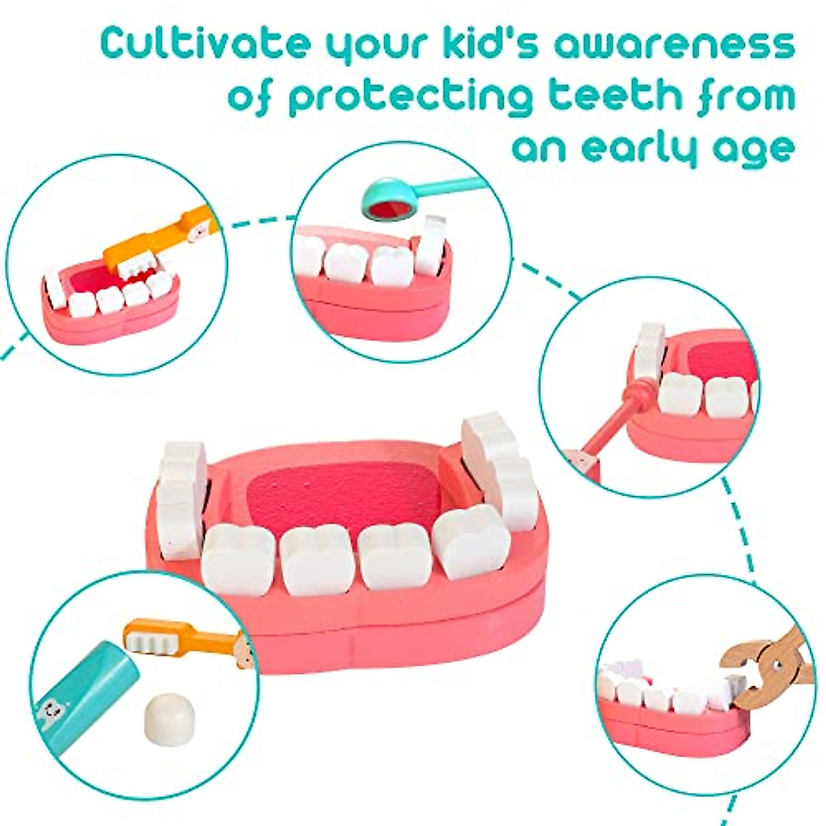 Wooden Dentist Kit for Kids, 41 Pieces Toy Medical Kit with Stethoscope & Medical Storage Bag, Montessori Pretend Doctor Kit Toys for 3 4 5 6 Years Old Boys Girls