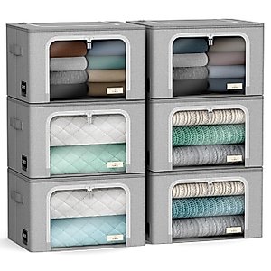 Sorbus Storage Bins with Metal Frame - Stackable & Foldable Clothes Organizer Bags - Oxford Fabric Storage Containers with Large Clear Window & Carry Handles Organization for Bedding Linen & Clothing