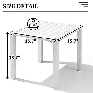 VredHom Outdoor Aluminum Side Table, Patio End Table Small Square Coffee Table for Backyard,Pool, Indoor, Easy Maintenance & Weather Resistant,White