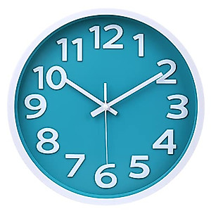10 Inch Wall Clock Silent Non-Ticking Battery Operated,Modern Wall Clocks 3D Numbers Easy to Read Quartz Analog Clock for Bedroom Home School Office Decor (Aqua)