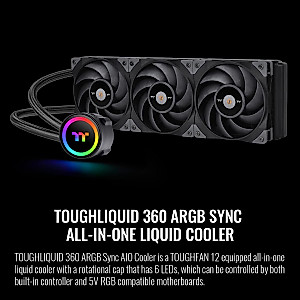 Thermaltake TOUGHLIQUID 360 ARGB Motherboard Sync All-in-One Liquid CPU Cooler, AMD (AM4) / Intel (LGA 1200), 360mm High Efficiency Radiator CL-W321-PL12BL-A, Black