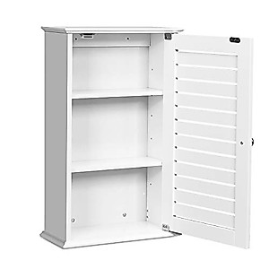 GLACER Medicine Cabinet, Wall Mounted Bathroom Storage Cabinet with Single Louvered Door and Adjustable Shelves, Perfect for Bathroom, Kitchen, Living Room, 14 x 6 x 22 inches (White)