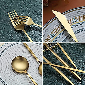 Matte Gold Silverware Set 40 Pieces, Stainless Steel Golden Flatware Set, Titanium Plating Cutlery Set, Matte Gold Utensil Sets, Service Set for 8 (Matte Golden)
