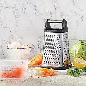 Cheese Grater, Little Cook Stainless Steel 4-Sided Box Grater, Detachable 3 Cup Storage Container and Measurement Markings Graters With Handle for Kitchen, Dishwasher Safe (Black)