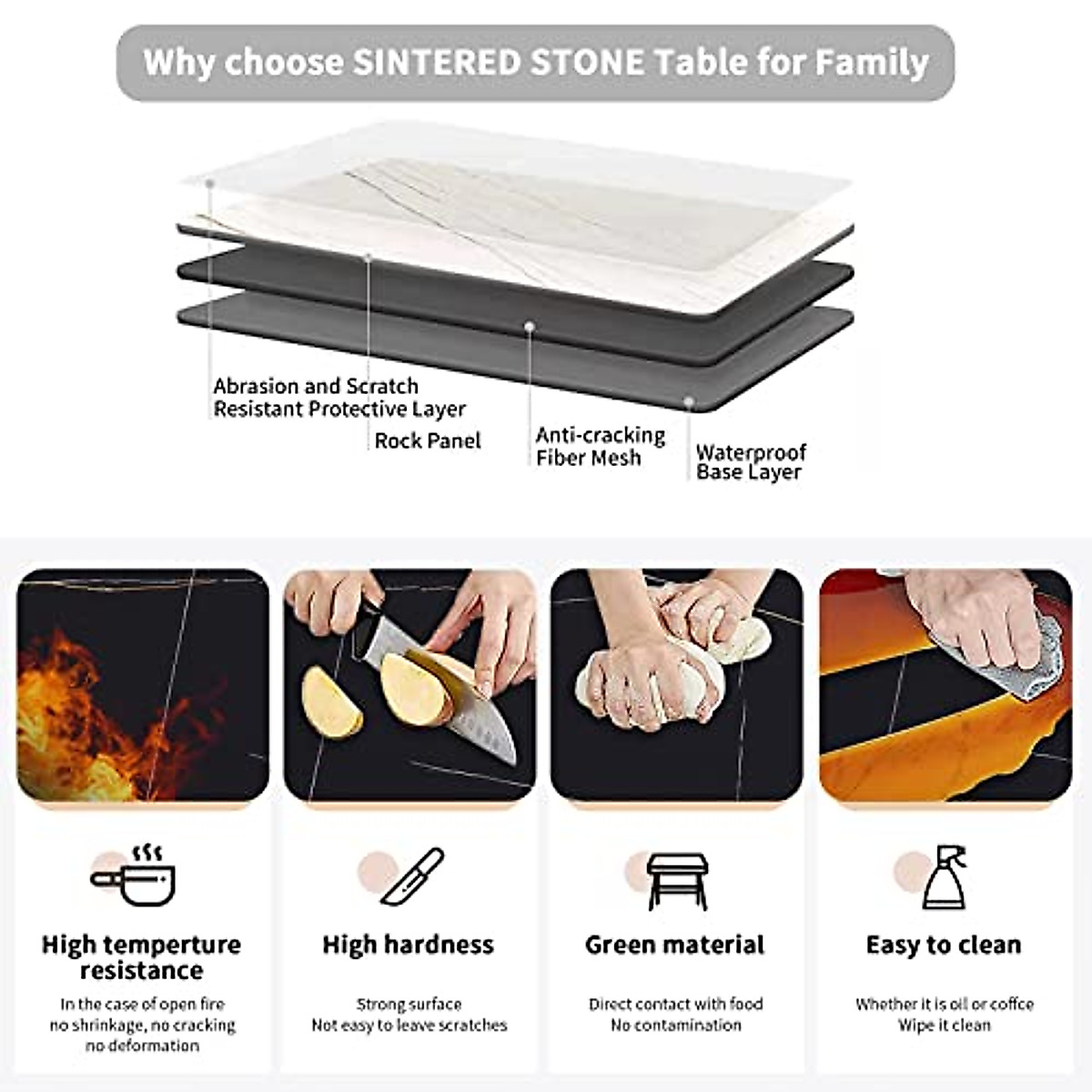 Rectangle Kitchen & Dining Table, Modern Dining Table, X-Shape Pedestal Table with Durable Sintered Stone Top for Home/Office/Conference/Apartment, 63" x 35.43", Black Tabletop Black Base