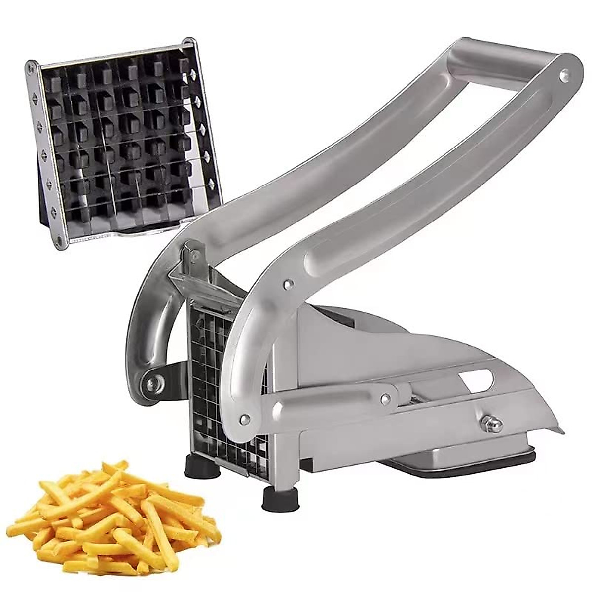CQKWCGAB French Fry Cutter with 2 Thicker Blades | Press to Cut| non-slip mat |Cucumber,Vegetable Carrot and Potato Slicer | Fit with Air Fryer | Cutting Machine Tools for Kitchen (Extra Thicker)