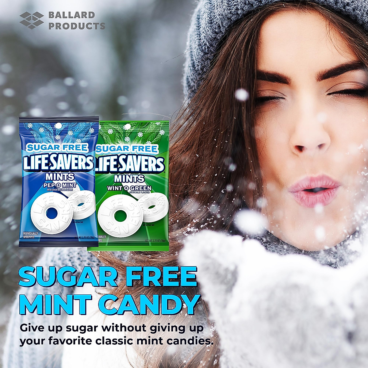 Sugar Free Lifesavers Mints Variety Pack - Sugar Free Lifesaver Mints - 2 Flavors - Life Savers Wint O Green and Life Savers Pep O Mint - Bundle with Ballard Products Pocket Bag (2 Pack)