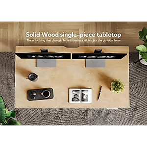 INNOVAR Solid Wood Electric Standing Desk, 55x24 Inches Adjustable Height Stand up Desk with Whole Piece Desktop, Sit Stand Home Office Desk White Frame/Nature Top