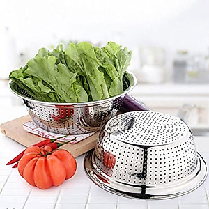 Hemoton Stainless Steel Rice Washing Bowl Kitchen Strainer Colander Bowl Fruit Vegetable Washing Basket for Rice Food Pasta Colander Drain Basket (Silver)