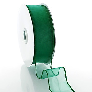 Ribbon Traditions 1.5" Wired Sheer Organza Ribbon Emerald Green 10 Yards
