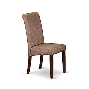 East West Furniture DMBA5-MAH-18 5 Piece Dining Room Furniture Set Includes a Round Dining Table with Dropleaf and 4 Brown Linen Linen Fabric Upholstered Chairs, 42x42 Inch, Mahogany