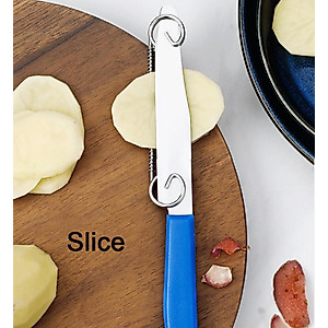 BRIFEEL Quick Slicing Knife, 2024 New 3 in 1 Multifunctional Fruit Peeling Knife with Removable Spring, Kitchen Household Sharp Stainless Steel Fruit and Vegetable Fruit Slicing Knife (Blue 2pcs)