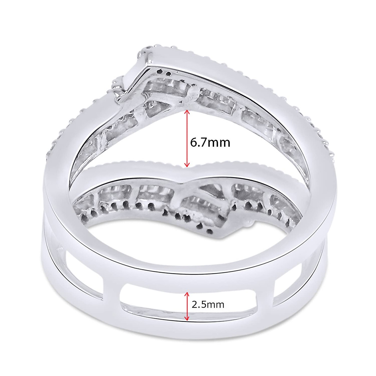 AFFY Baguette Shape Cubic Zirconia Enhancer Wrap Guard Ring in 14K White Gold Over Sterling Silver (7.5)