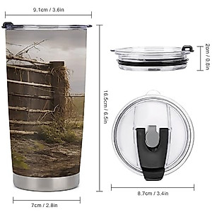 FHENMSA Reusable Plastic Water Cups with Lids,Fence And Horse Print Anti-overflow Cup,sports Travel Coffee Cup