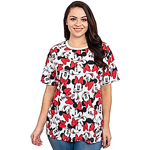 Disney Womens Plus Size T-Shirt Minnie Mouse All Over Print (White, 3X)