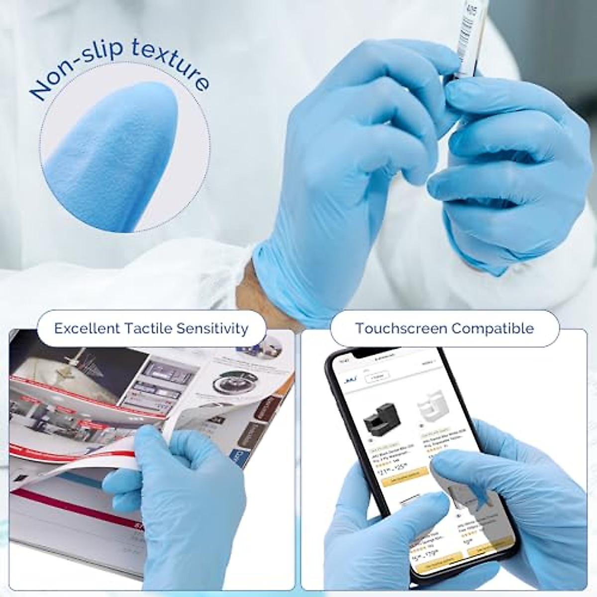 JMU Nitrile Gloves Disposable Latex Free Medium, 200 Count,3.5Mil,Blue