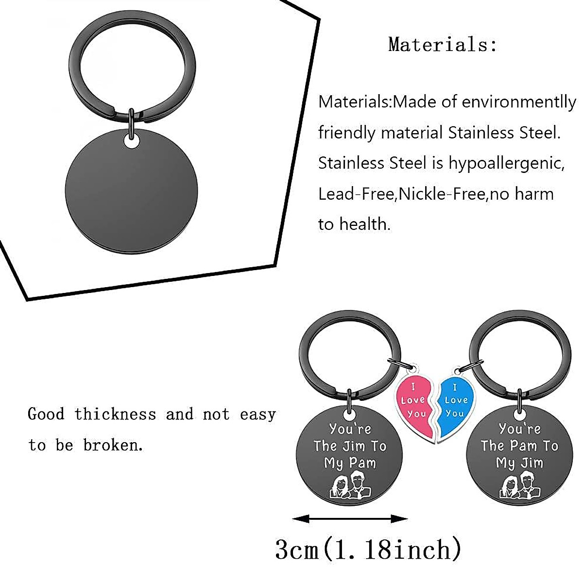 NC You are The Pam to My Jim Keychains Set The Office TV Show Inspired Gifts for Couples Wedding Anniversary (roundKBSet)