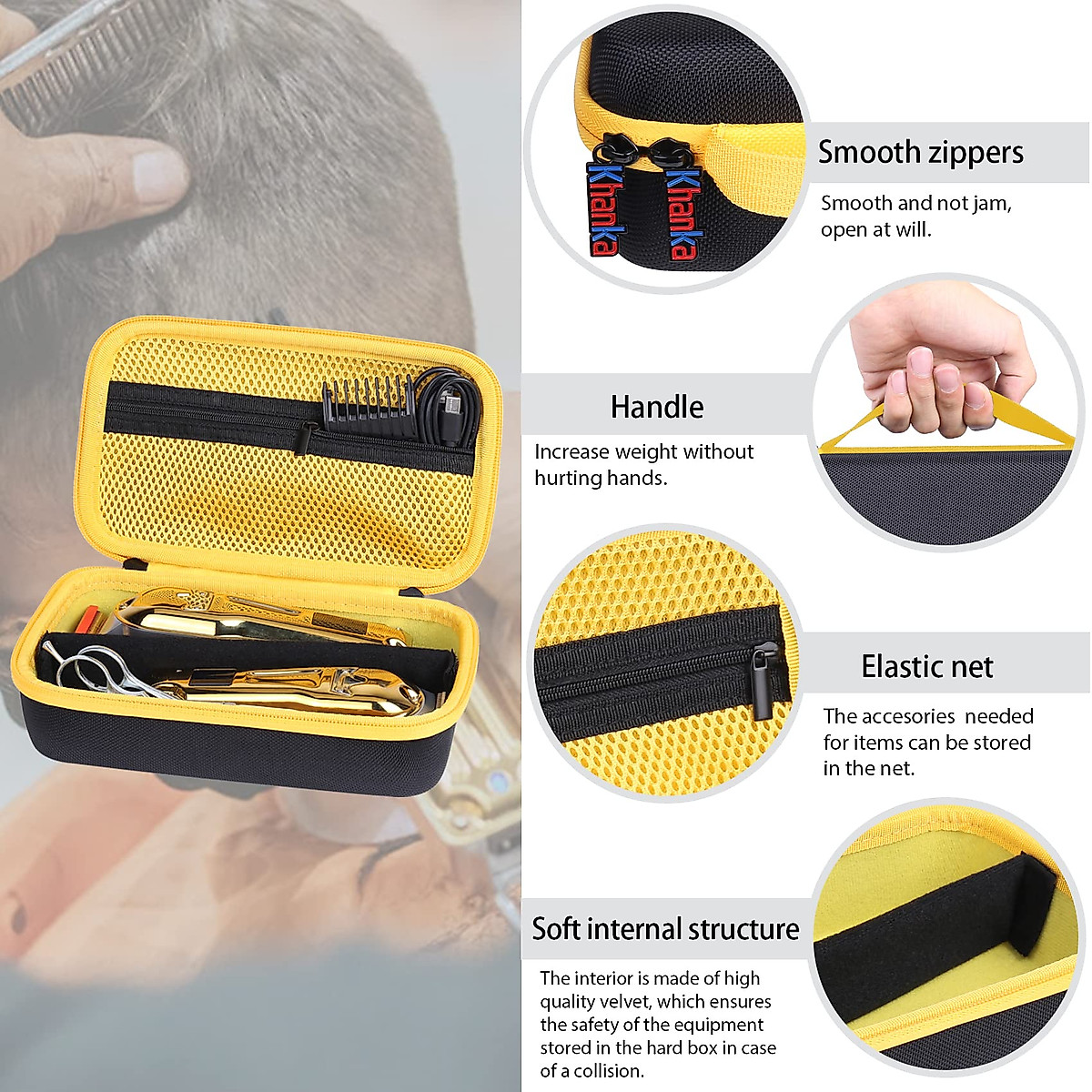 khanka Hard Case Compatible with Ufree Hair Clippers + T-Blade Hard Trimmer Kit, Organizer Storage for Ufree Men Women Kids Barber Grooming Kit, Case Only (Black)