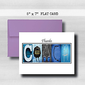 Personalized Swimming Coach Thank You Card, 5"x 7" FOLDED CARD, Greeting Cards