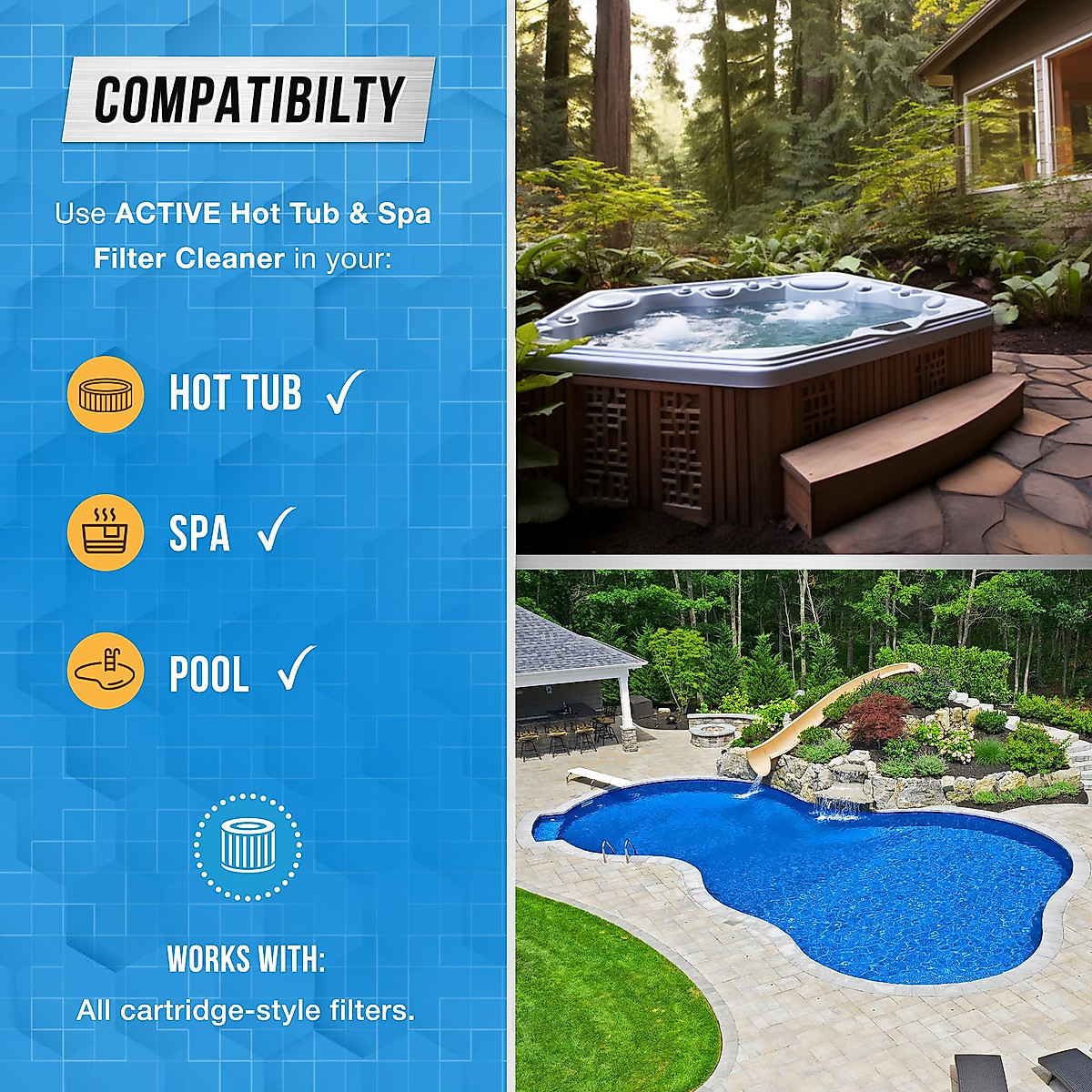 ACTIVE Spa Hot Tub Filter Cleaner - 32oz (2-4 Uses) Cleaning Soaking Solution, Hot Tubs & Pool Cartridge Cleaner, Natural Power Degreaser to Revive & Prolong O-Filters Life Time - Made in USA