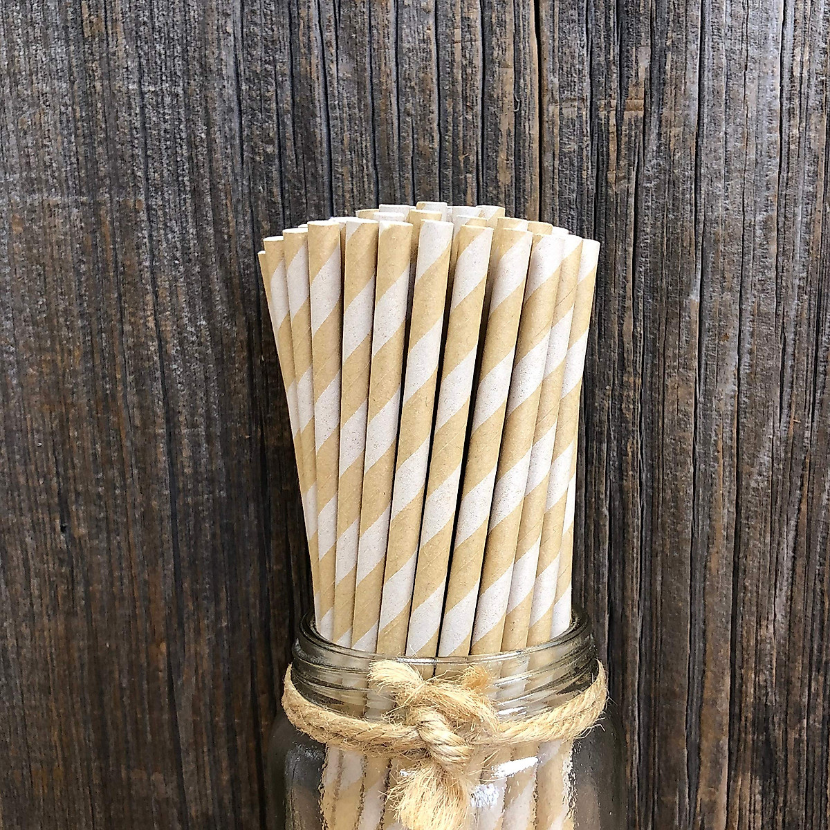 Paper Straws - Kraft Brown - Stripe - 7.75 Inches - 100 Pack Outside the Box Papers Brand